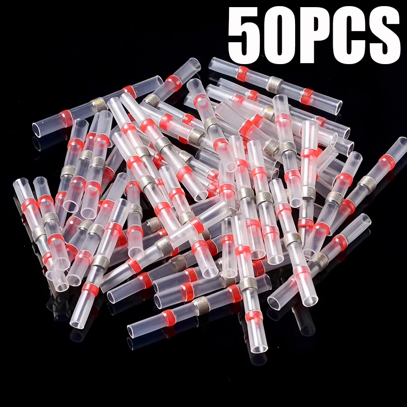 50Pcs-Red-Heat-Shrink-Butt-Wire-Terminals-22-18AWG-Waterproof-Tinned-Copper-Solder-Seal ...