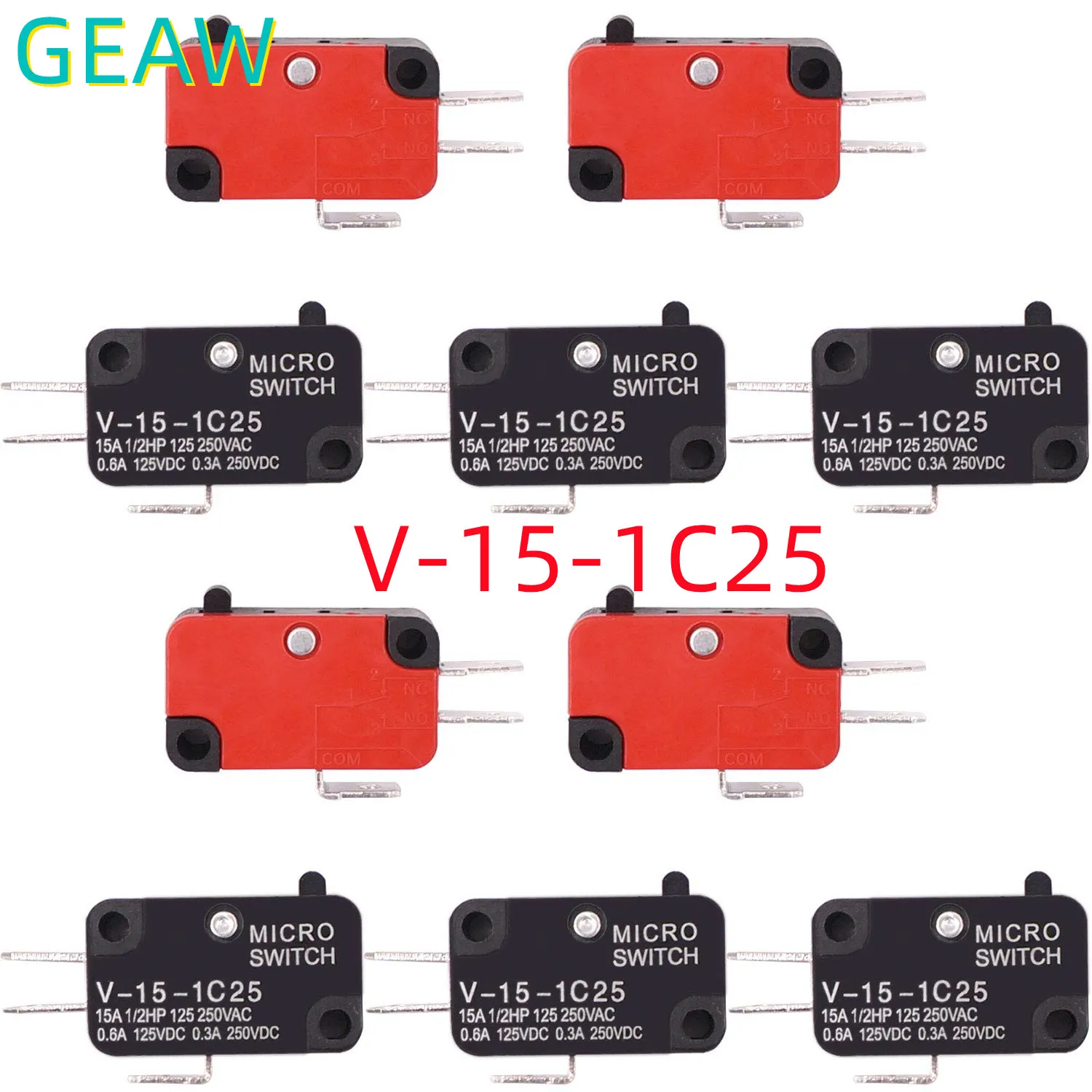 10Pcs Micro Switch V-15-1C25 Limit Switch 1NO 1NC 125V/250V 16A Microwave Oven Door Arcade Push ...