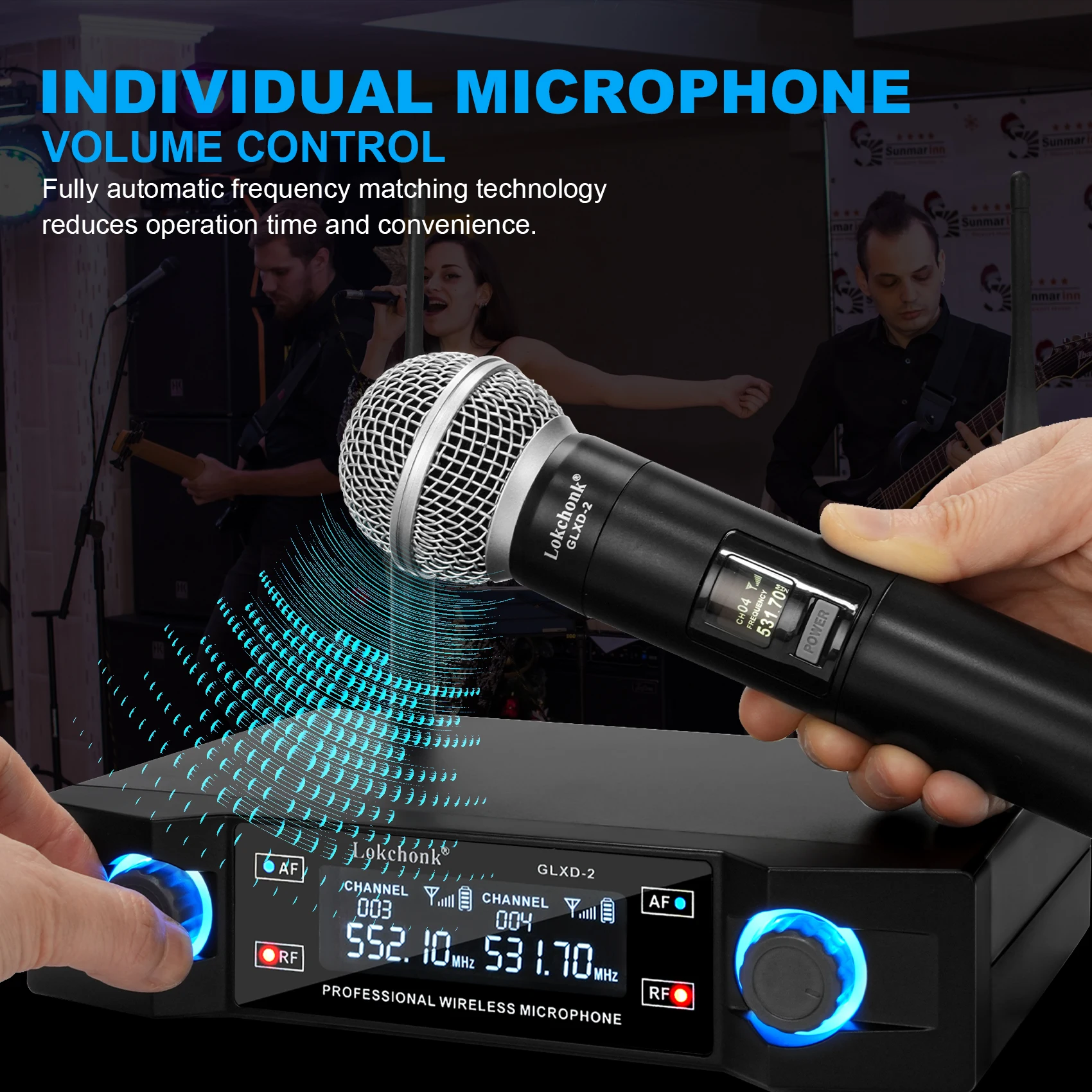 GLXD2 Professional Wireless Microphone Karaoke system Dual Ch Cordless ...