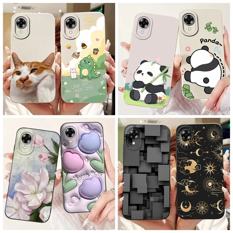 For-OPPO-A17k-Case-CPH2471-Cute-Cat-Tulip-Soft-Silicone-Phone-Cover-For ...