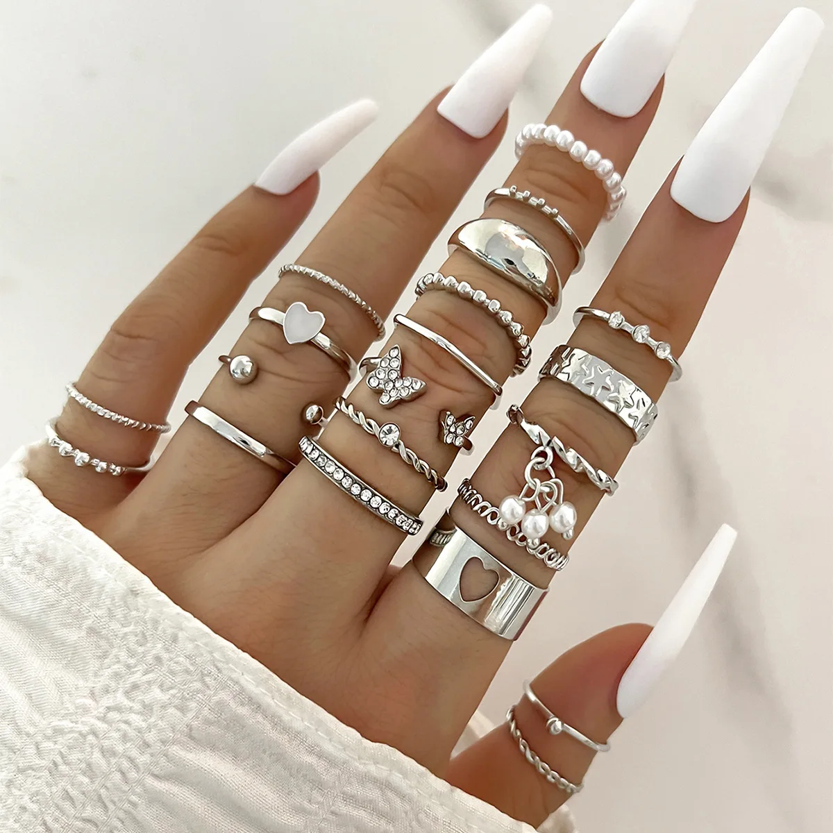 New-Geometric-Knuckle-Rings-Set-For-Women-Rhinestone-Butterfly-Heart ...