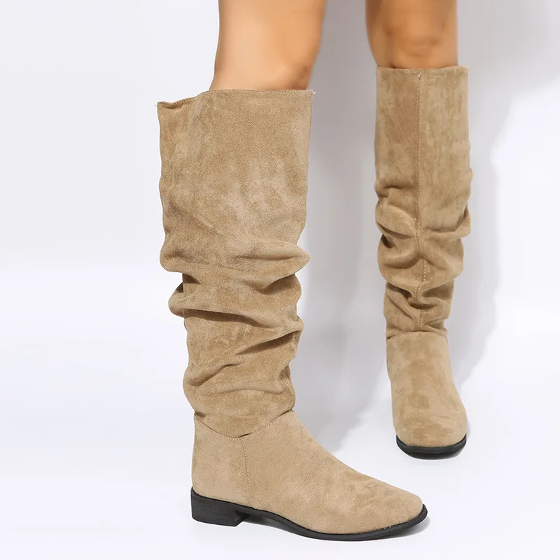 Botas largas cálidas de ante para mujer, zapatos cómodos con cremallera ...