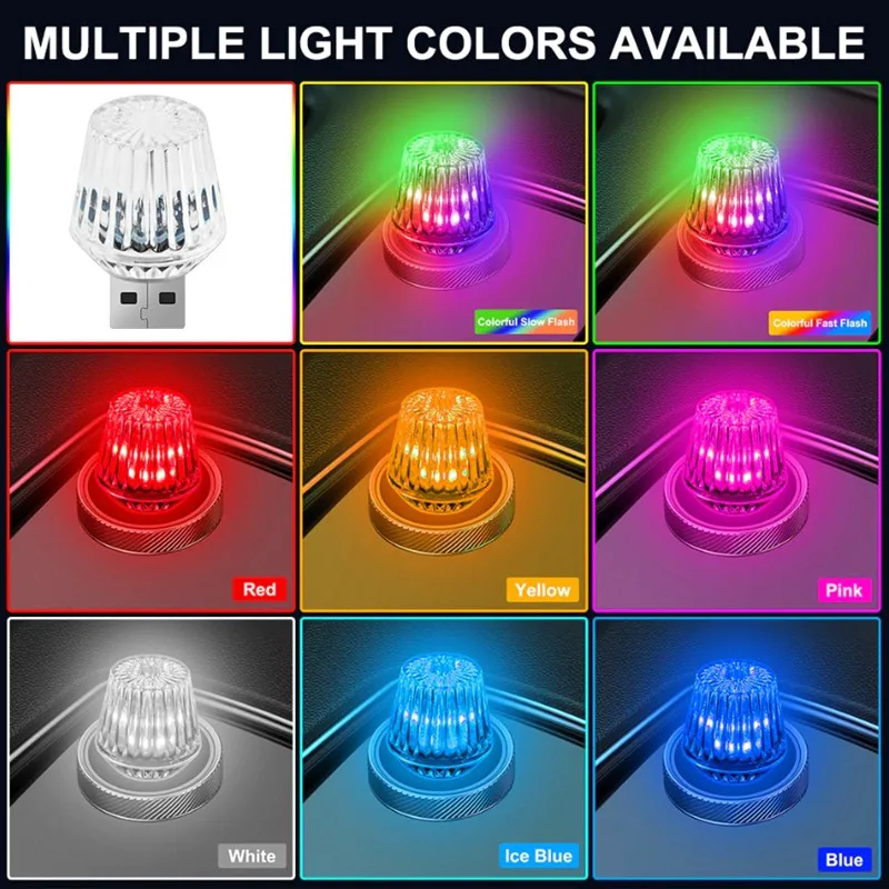미니 Usb Led 자동차 앰비언트 라이트 다채로운 플래시 자동 인테리어 분위기 램프 플러그 앤 플레이 로맨틱 장식 아이스