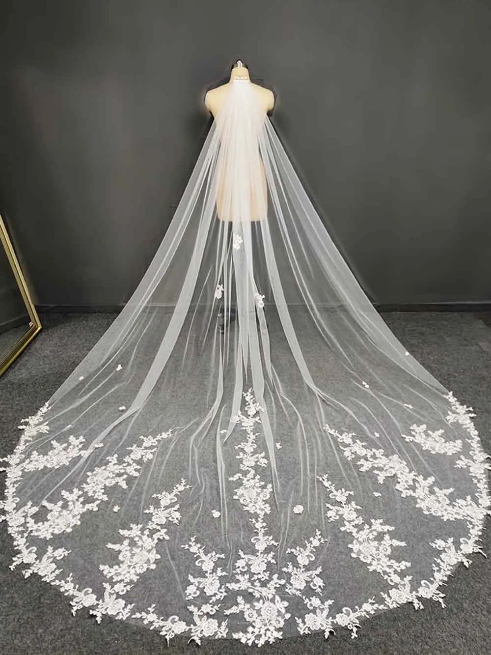 Real-Photos-Lace-Wedding-Veil-3-Meters-Long-1-Layer-Bridal-Veil-with ...