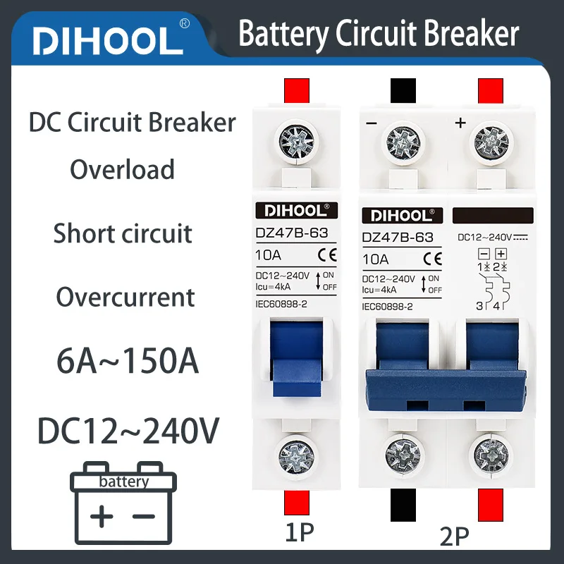DC Circuit Breaker DC12V 24V 48V 36V 72V MCB For Battery PV Solar ...