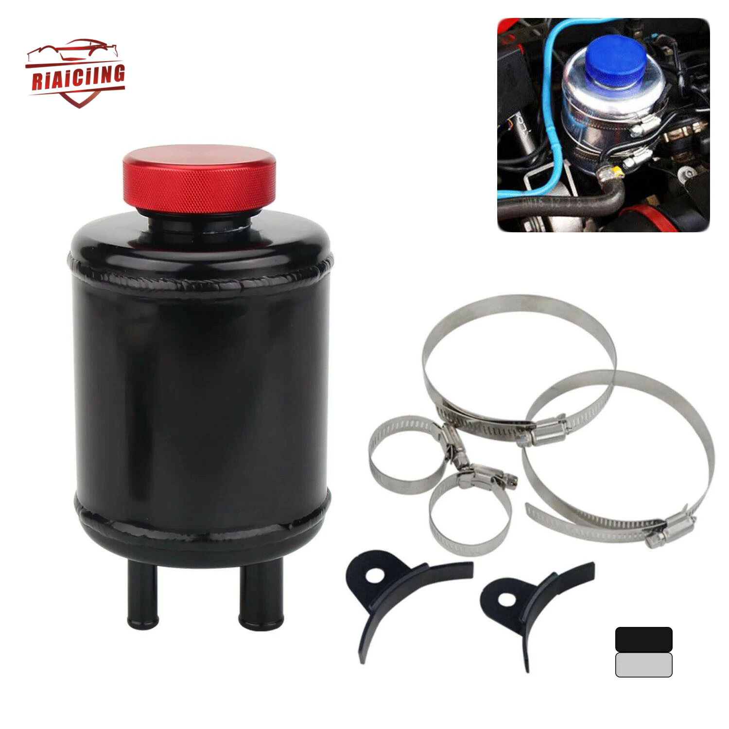 Black-Silver-Fuel-Cell-Surge-Tank-Power-Steering-Tank-Oil-Catch-Can ...