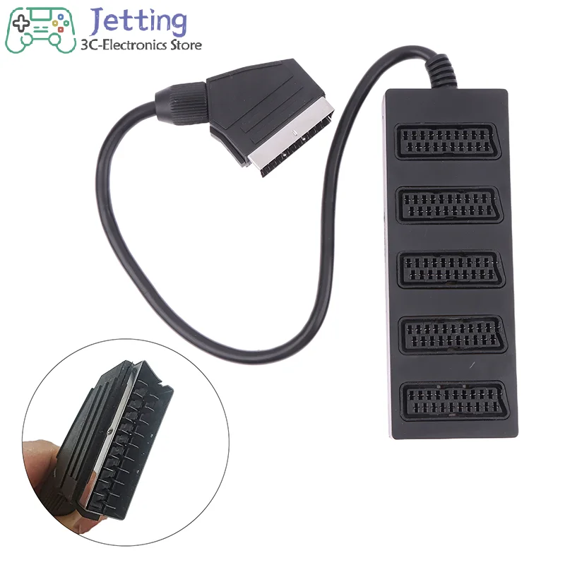 21Pin Scart 5 Way Splitter 21p Scart Male To 5 Female Adapter Connector ...