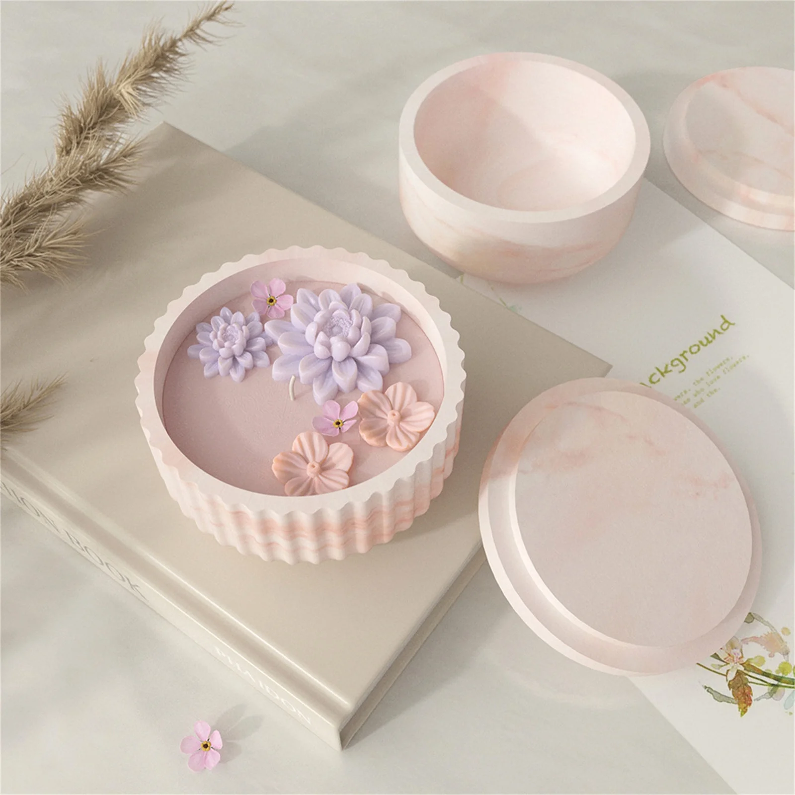 Round-Stripe-With-Cover-Cup-Bowl-Mold-DIY-Cement-Plaster-Storage-Jar ...