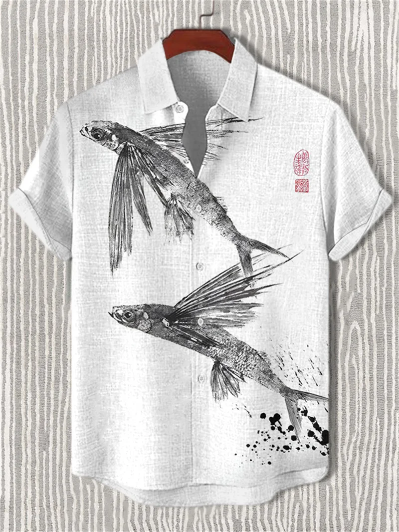 New Fashion Men's Linen Short sleeved Shirt 3D Printed Bushido Pattern ...