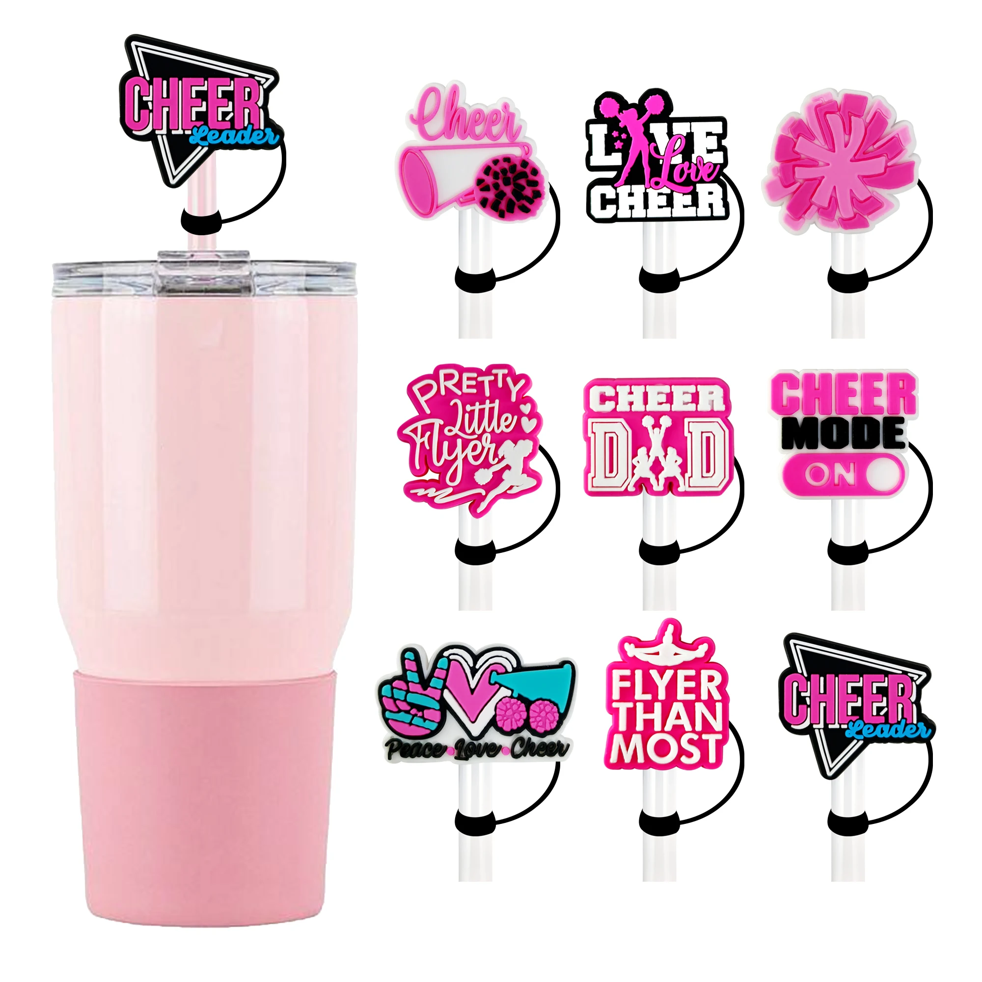 1-9pcs Cheerleaders Pink Straw Cover Cap For Stanley Cup Reusable 10mm ...