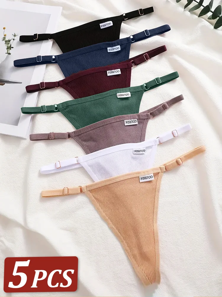 5Pcs-Women-s-Cotton-Thongs-Adjustable-Waist-Panties-Sexy-G-String-Solid-Color-Seamless-Intimate ...