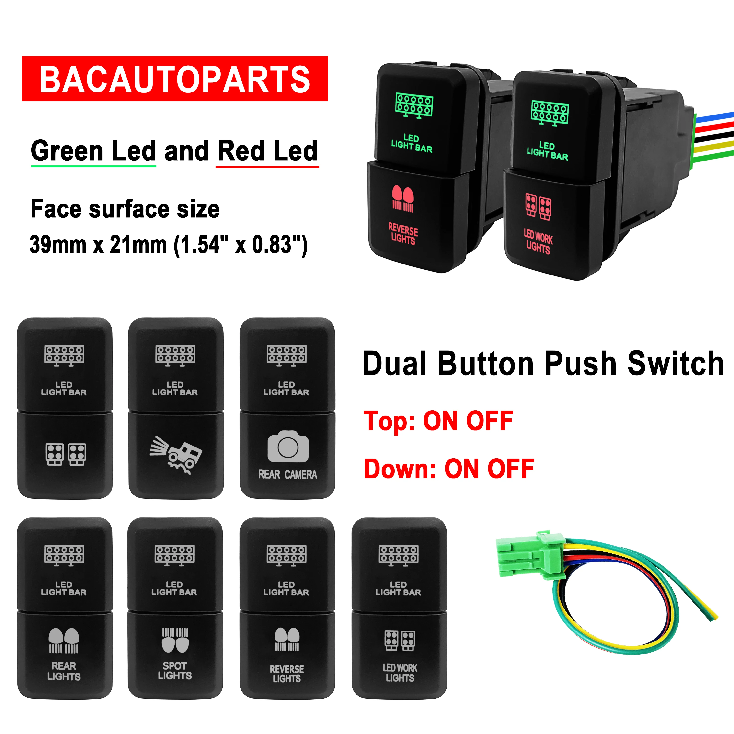 12V Dual Push Button Switch Green Red Led Light Bar Rear Spot Lights ...