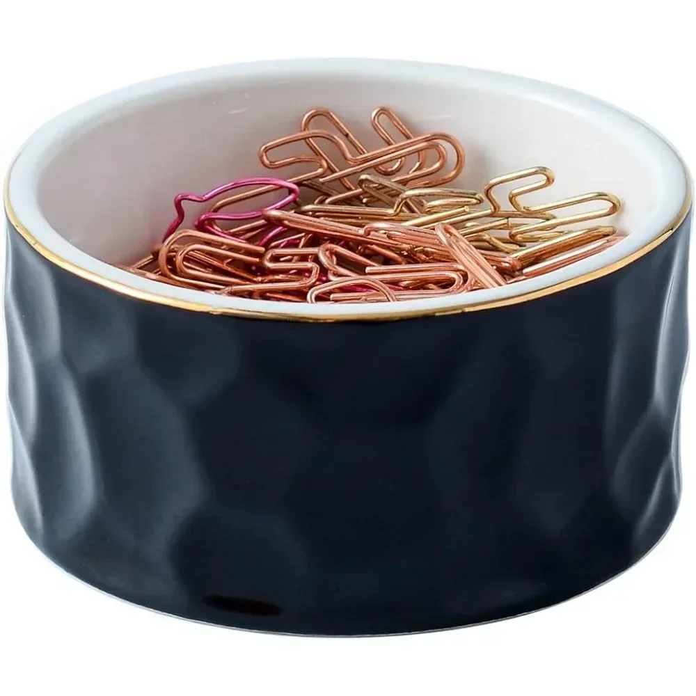 Ceramic circular paper clip dispenser, desk cute, gold wire office ...