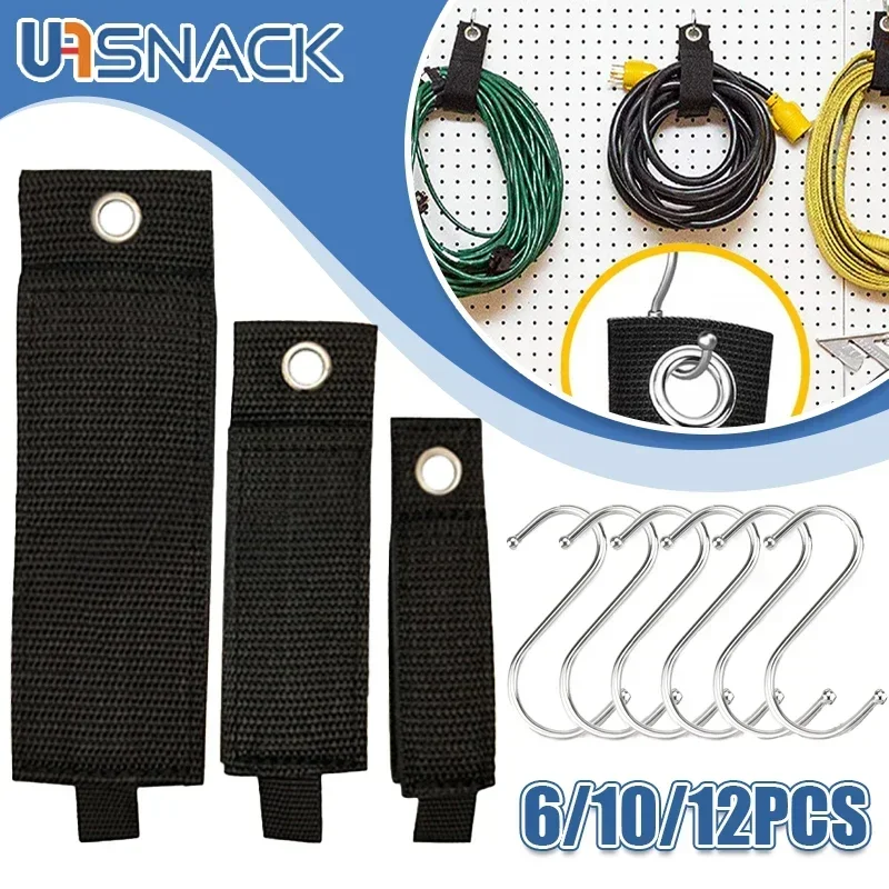 6-10-12Pc-Heavy-Duty-Reusable-Extension-Cord-Holder-Organizer-Hook-Loop ...