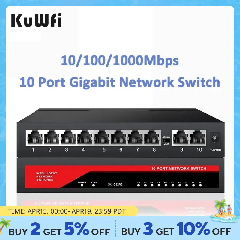 KuWFi-10-Port-Gigabit-Network-Switch-1000Mbps-Ethernet-Switch-RJ45-LAN ...