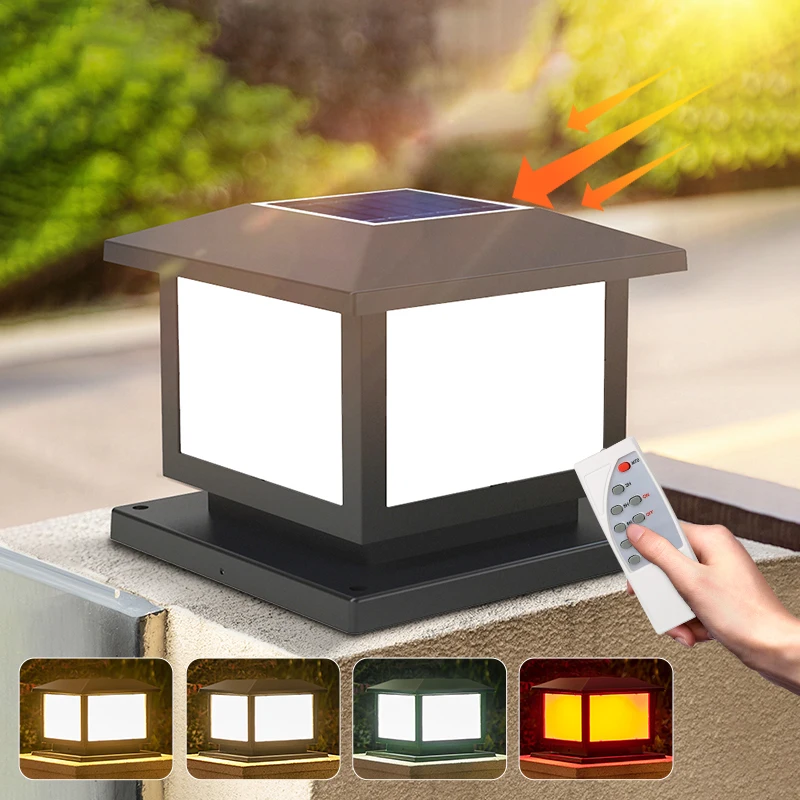 Timed-LED-Solar-Pillar-Light-Waterproof-Solar-Lights-Outdoor-Remote ...