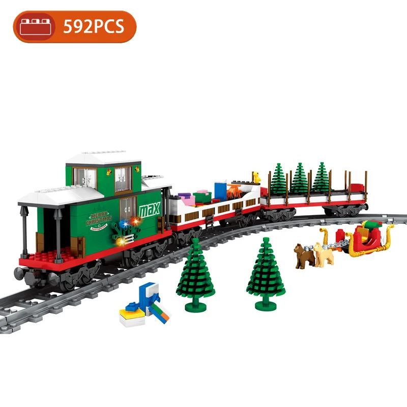 DIY-MOC-City-Series-Christmas-Train-Tracks-Building-Blocks-Railroad ...