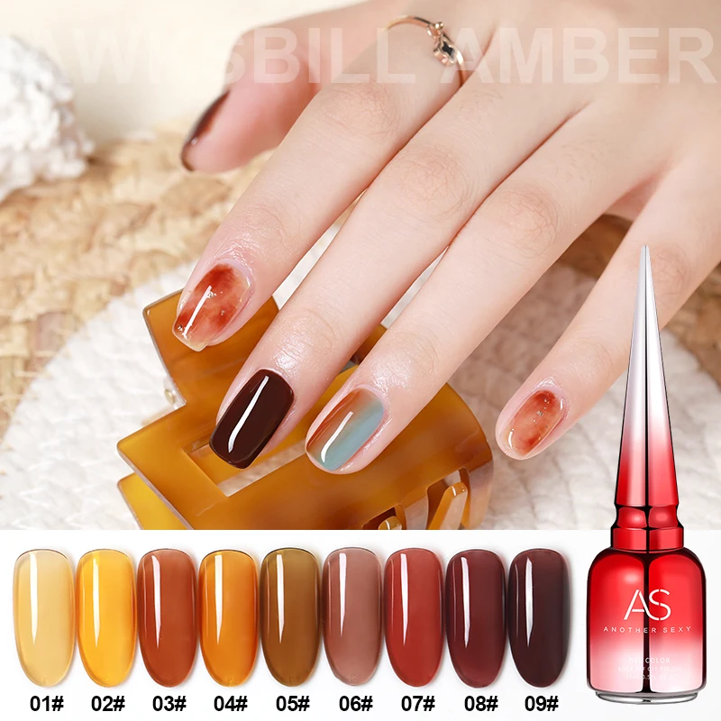 AS-15ML-Jelly-Amber-Gel-Nail-Polish-Brown-Crystal-Translucent-Dull ...