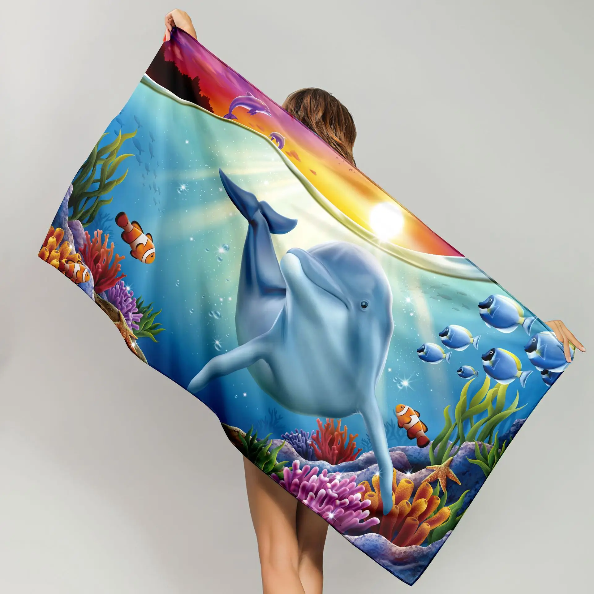 One Tropical Dolphin Pattern Beach Towel Quick Dry for Travel Yoga ...