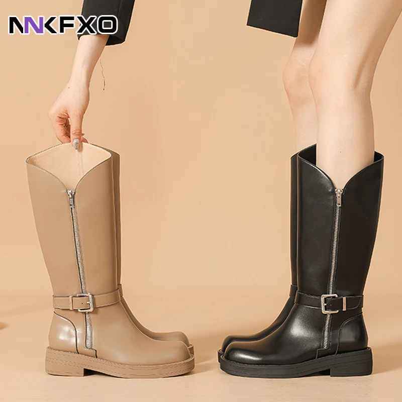Women-knee-length-Boots-Soft-Leather-Winter-Motorcycle-Shoes-Woman-High ...