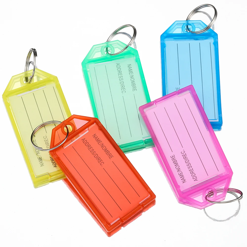Plastic-Key-Tags-com-Flap-Label-Janela-Forte-Anel-Split-DIY-ID-Keychain ...