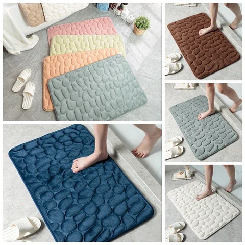 Memory-Foam-Bath-Mat-Cobblestone-Embossed-Bathroom-Floor-Rugs-Water ...