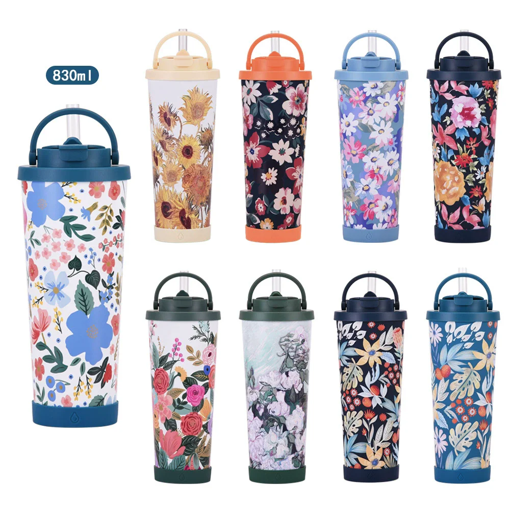 28oz 830ml stainless steel tumbler cup with handle and straw ...