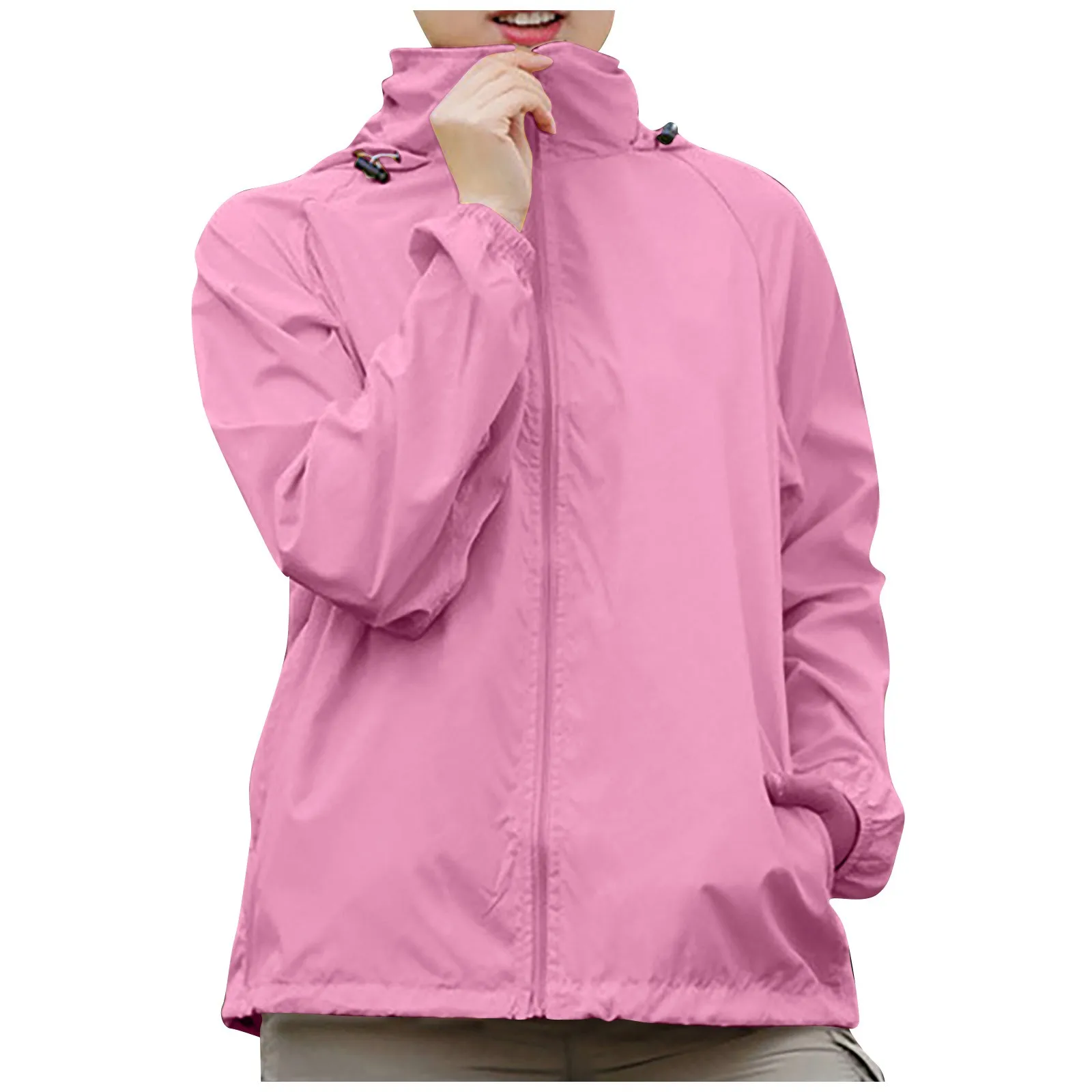 Female-Clothing-Women-S-Solid-Colored-Hooded-Long-Sleeved-Jacket-Wind ...