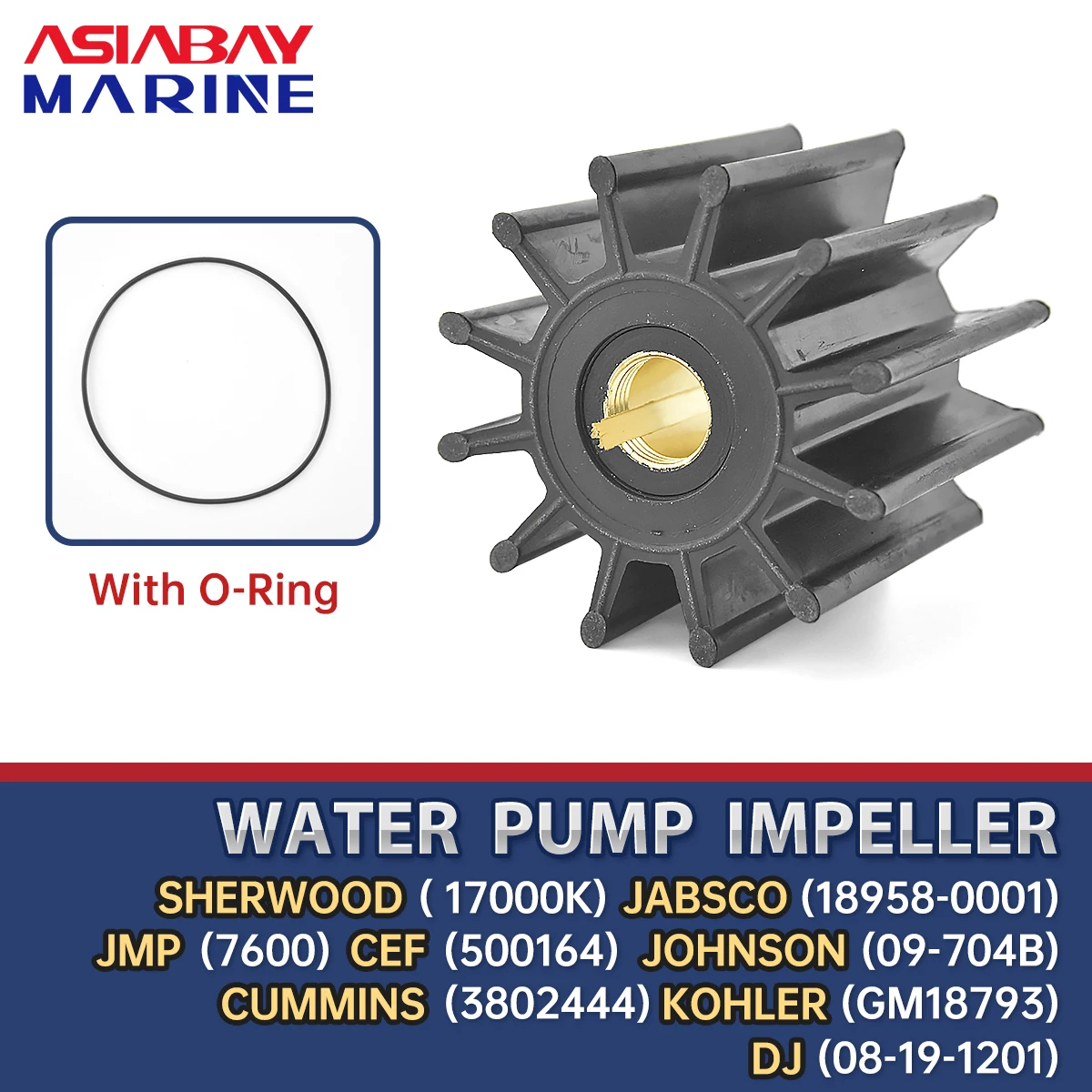 Inboard Water Pump Impeller For JABSCO18958-0001 JOHNSON 09-704B SHERWOOD 17000K CEF 500164 ...