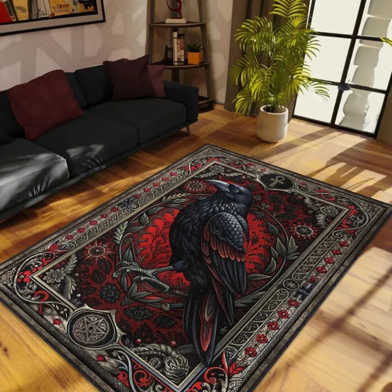 Gothic-Raven-Rug-with-Ankh-and-Pentagram-Symbols-Dark-Academia-Rug ...