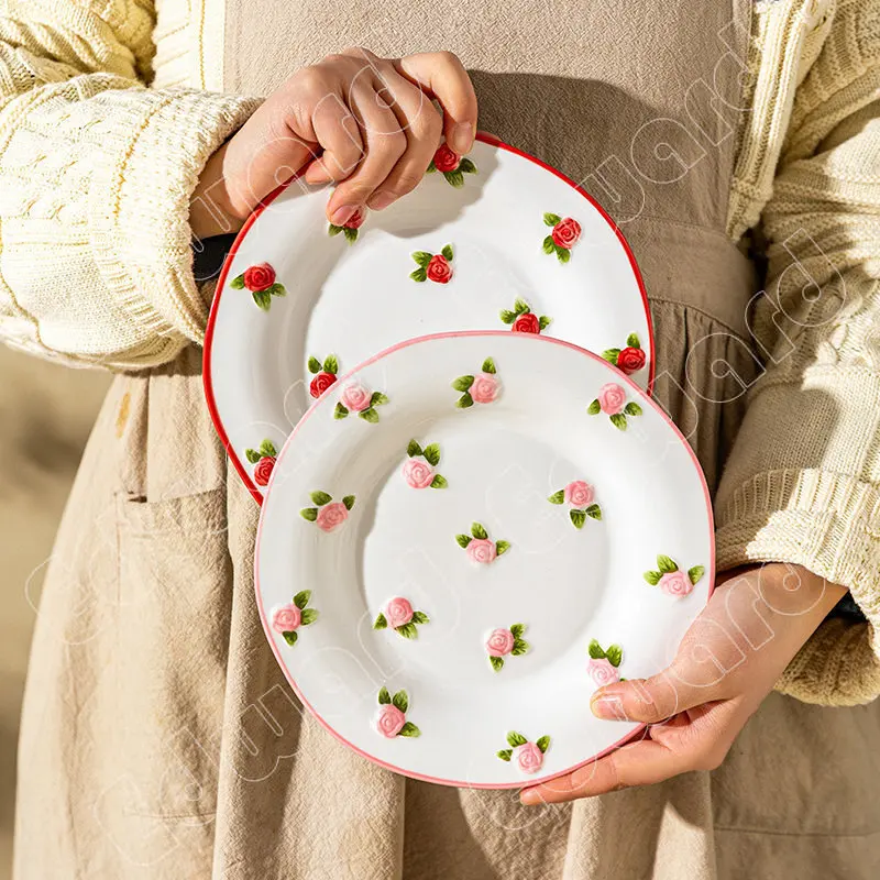 Retro-Ceramic-Plates-Rose-Pattern-Dinner-Plate-Candy-Dim-Sum-Dishes ...