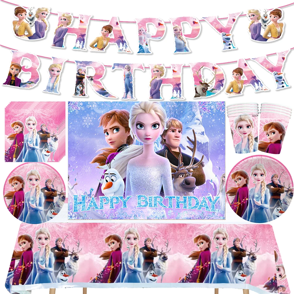 Pink Disney Frozen Snow Birthday Party For Girls Kids Children Supplies ...