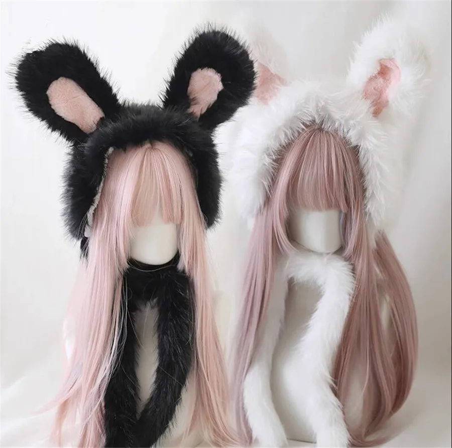 Kawaii Japanese Lolita Plush Rabbit Ear Headband Hat Warm Winter ...