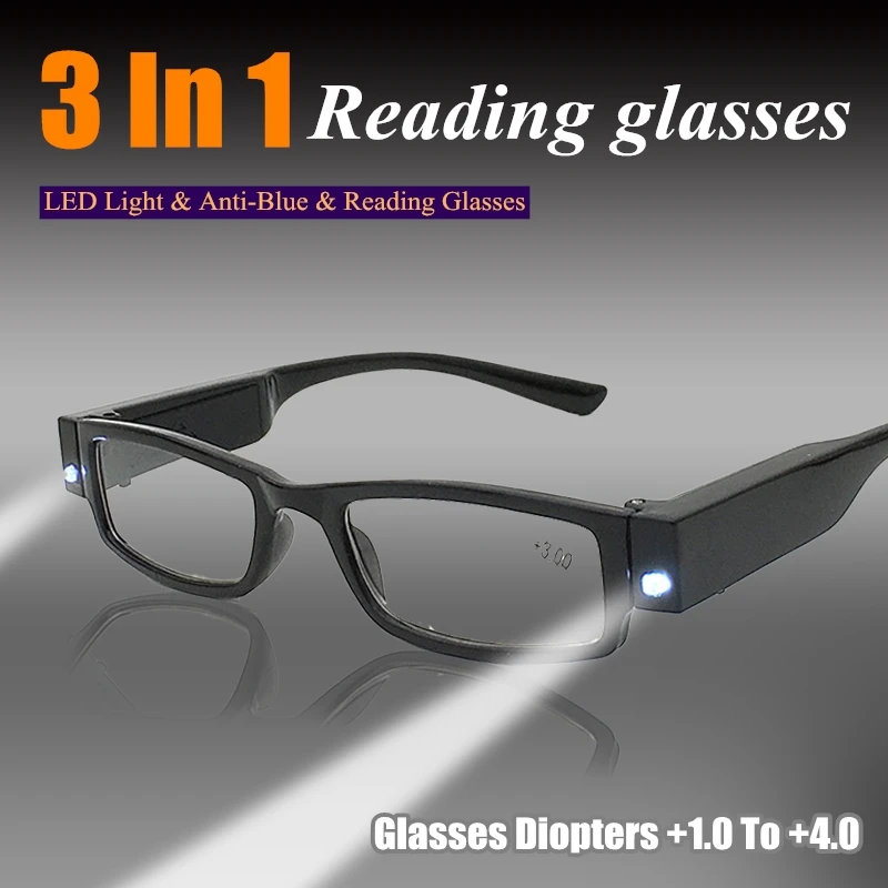 2021 LED con gafas de lectura ligeras para mujeres y hombres gafas de ...
