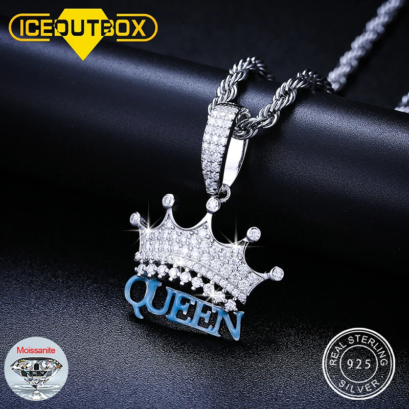 D-VVS-Moissanite-Crown-Queen-Pendant-Necklace-S925-Silver-Creativity ...