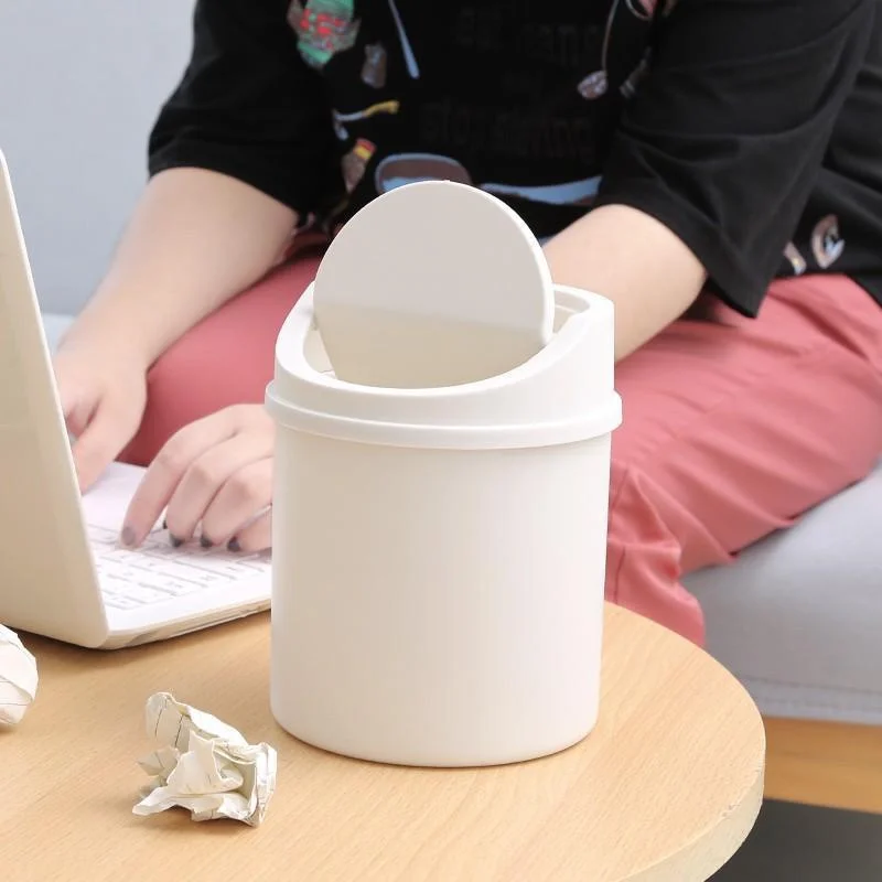 Mini Desktop Bin Small Trash Can Tube with Cover Bedroom Trash Can ...