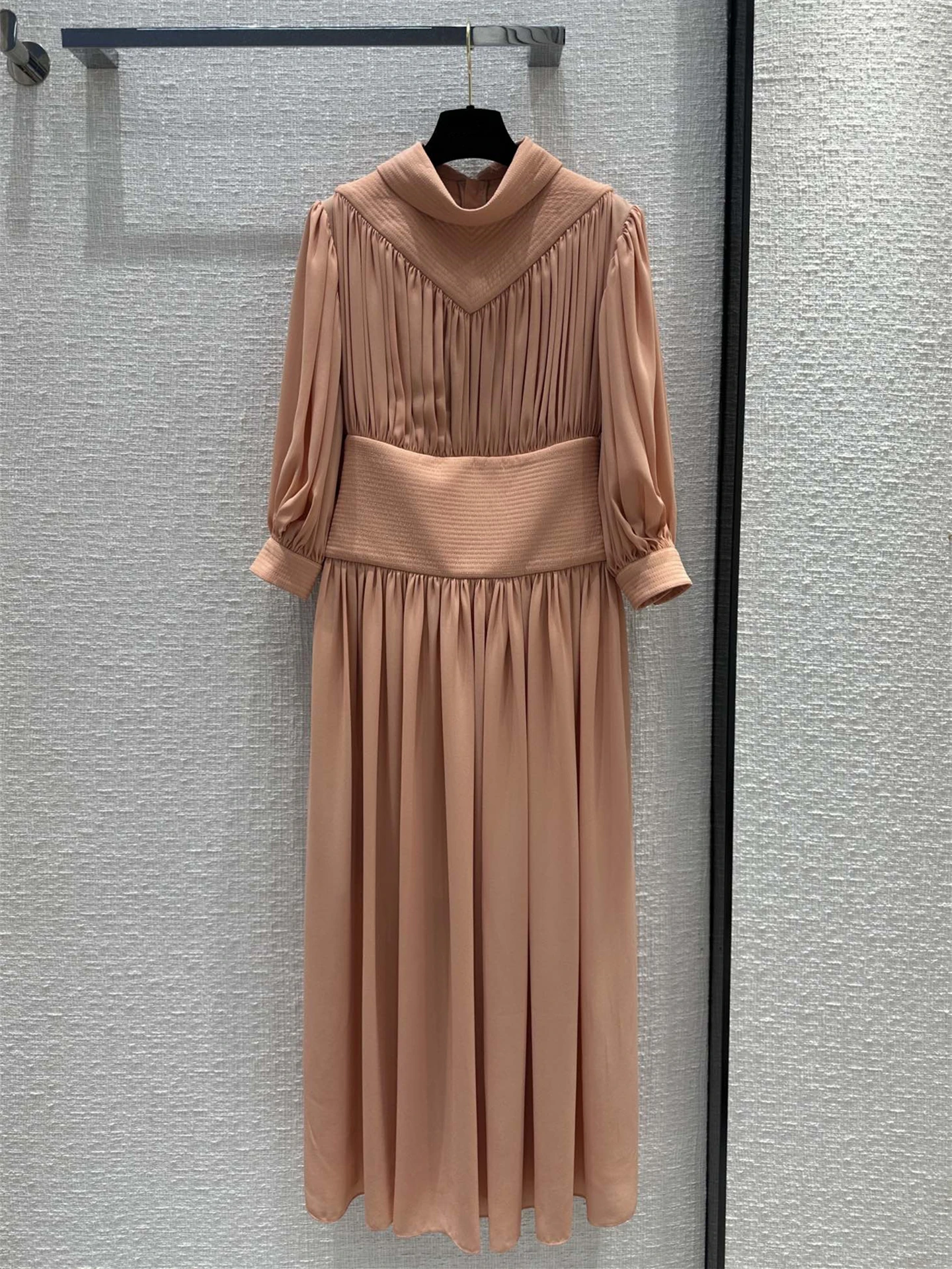 Dresses-Women-Spring-Summer-Solid-Half-high-collar-Zipper-Puff-Sleeve ...