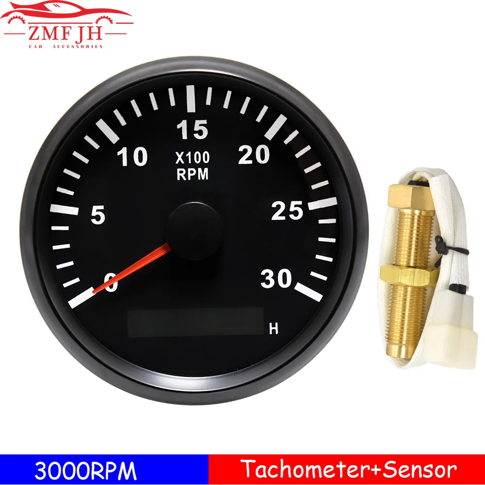 Auto Car Tachometer LCD Hourmeter Tacho Gauge 3000 6000 RPM Meter 85mm ...