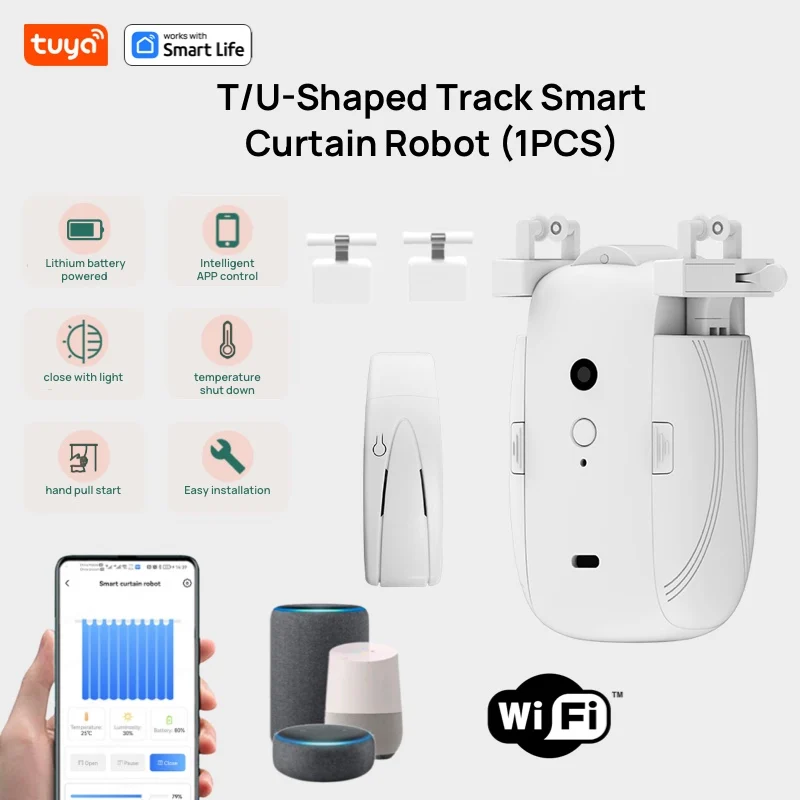 1-2PCS-Tuya-Smart-Curtain-Robot-with-gateway-WiFi-T-U-Rail-shaped-Track ...