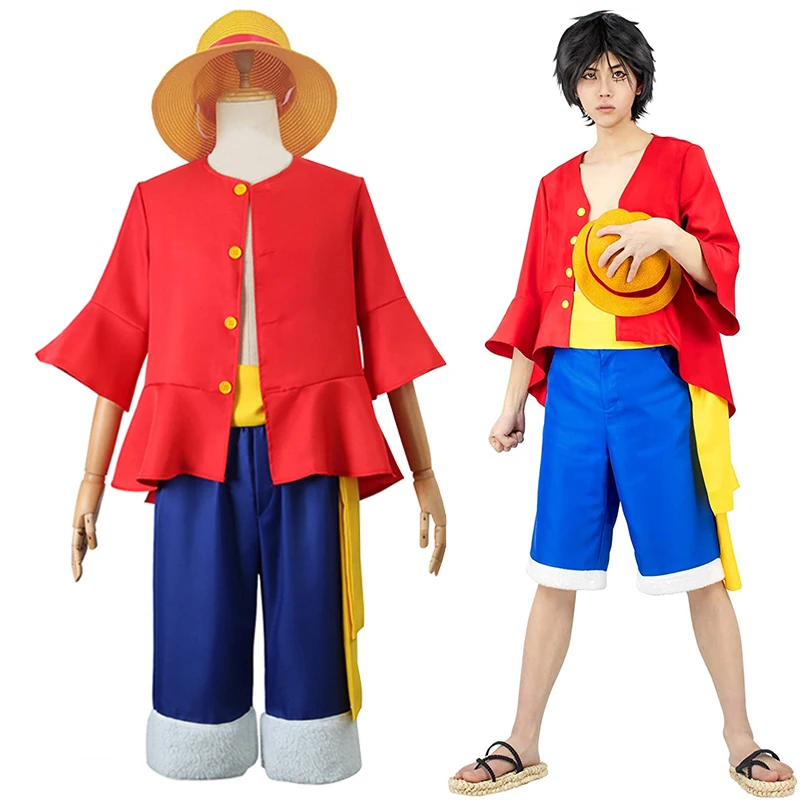 Anime Luffy Cosplay Costume Straw Hat Red Jacket Halloween Carnival ...
