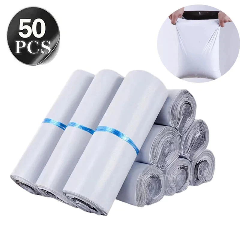 50-Pcs-White-Courier-Mailer-Bags-Packaging-Poly-Package-Plastic-Self ...