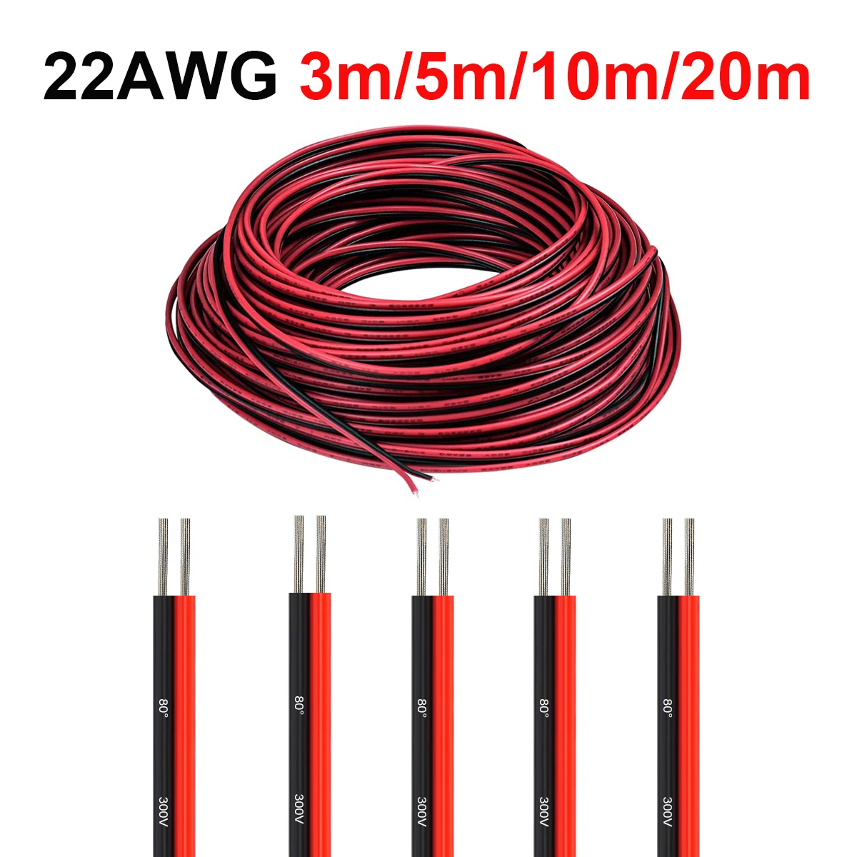 22-AWG-12V-Flexible-Electrical-Cable-2-Pin-Red-Black-Flat-Wire-For-COB ...