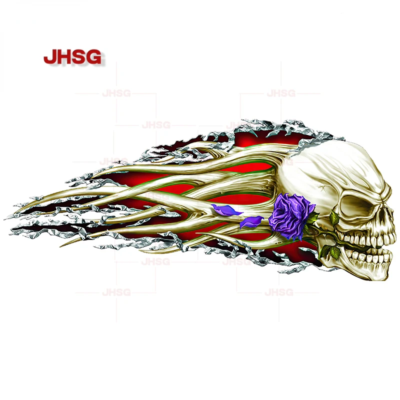JHSG 3D Hellion Tear Skull Fire Rose Scratched Striped Car Sticker ...
