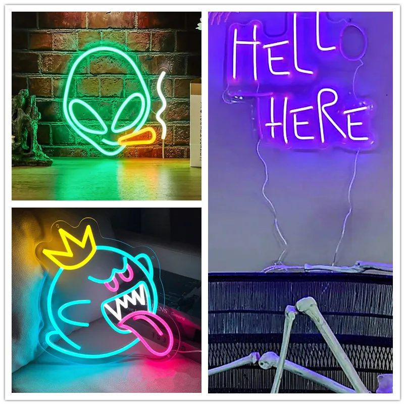 Custom-Led-Neon-Sign-Ghost-Alien-Hell-Here-Gameroom-Bedroom-Wall-Decor ...