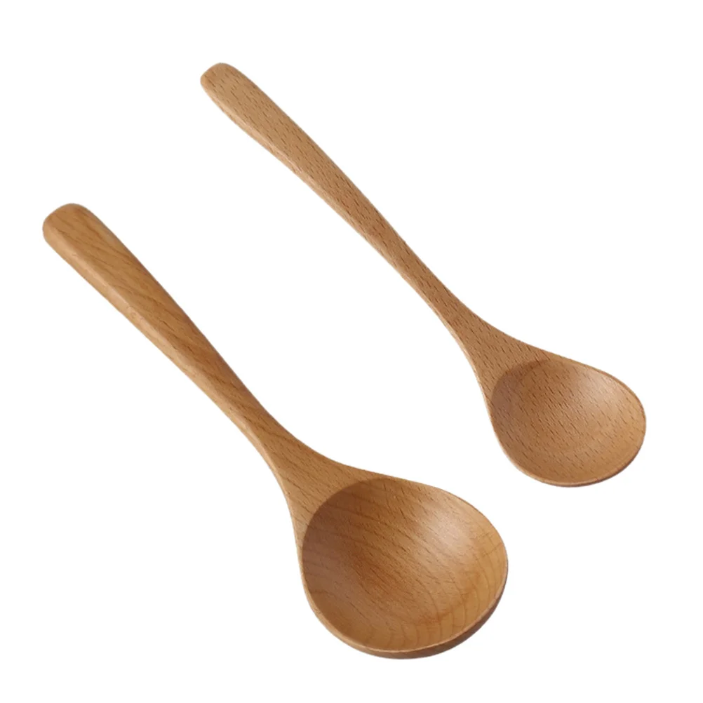 2pcs Simple Wooden Long Handle Soup Spoon Rise Spoon Porridge Spoons ...