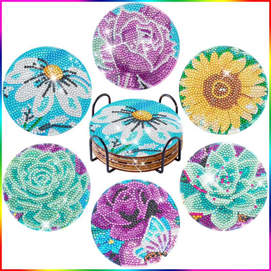PhotoCustom 6pcs Diamond Painting Coaster Crystal Rhinestone Cup Mat ...