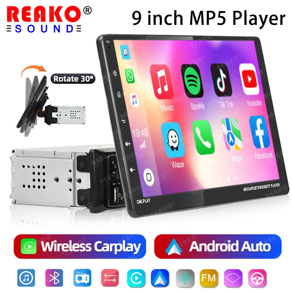 REAKOSOUND 1Din 9 polegada Multimídia MP5 Player Removível Tela Sensível Ao Toque Estéreo Rádio ...