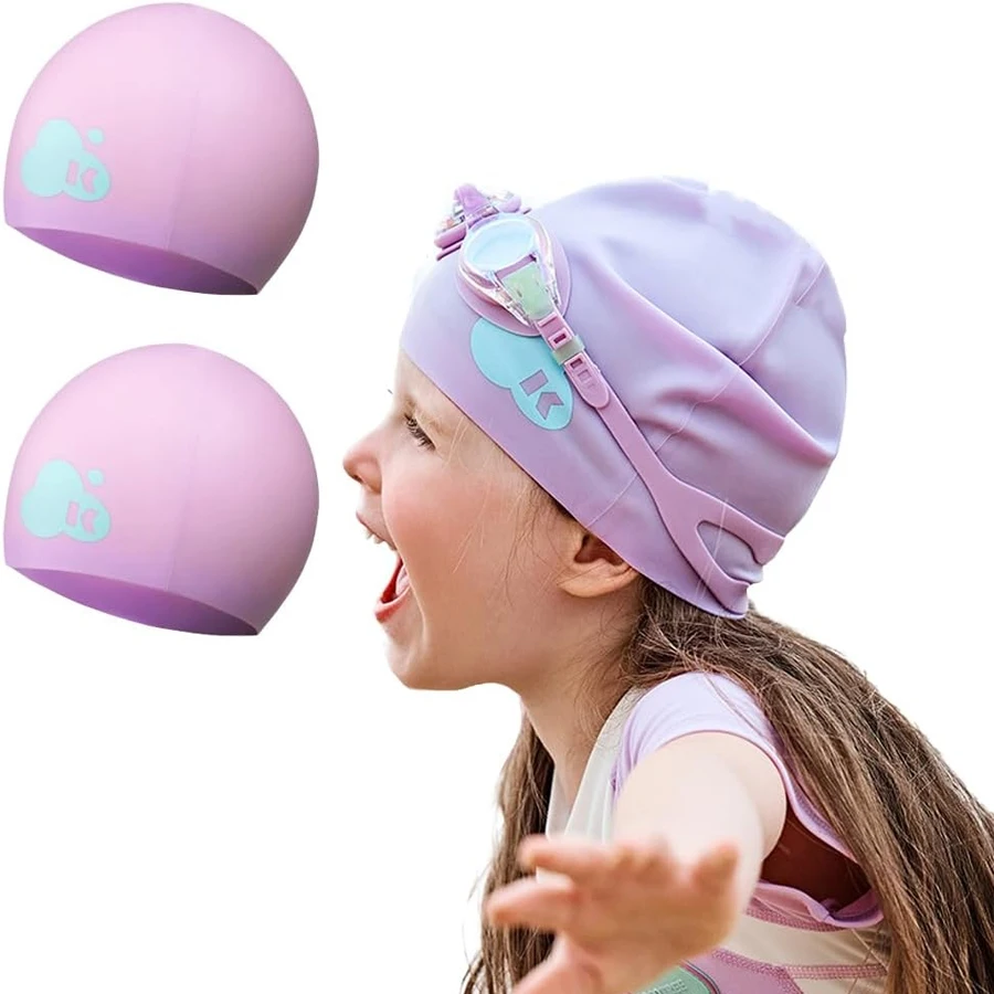 Children's Silicone Swimming Cap Waterproof Ear Protection Non-Choking ...