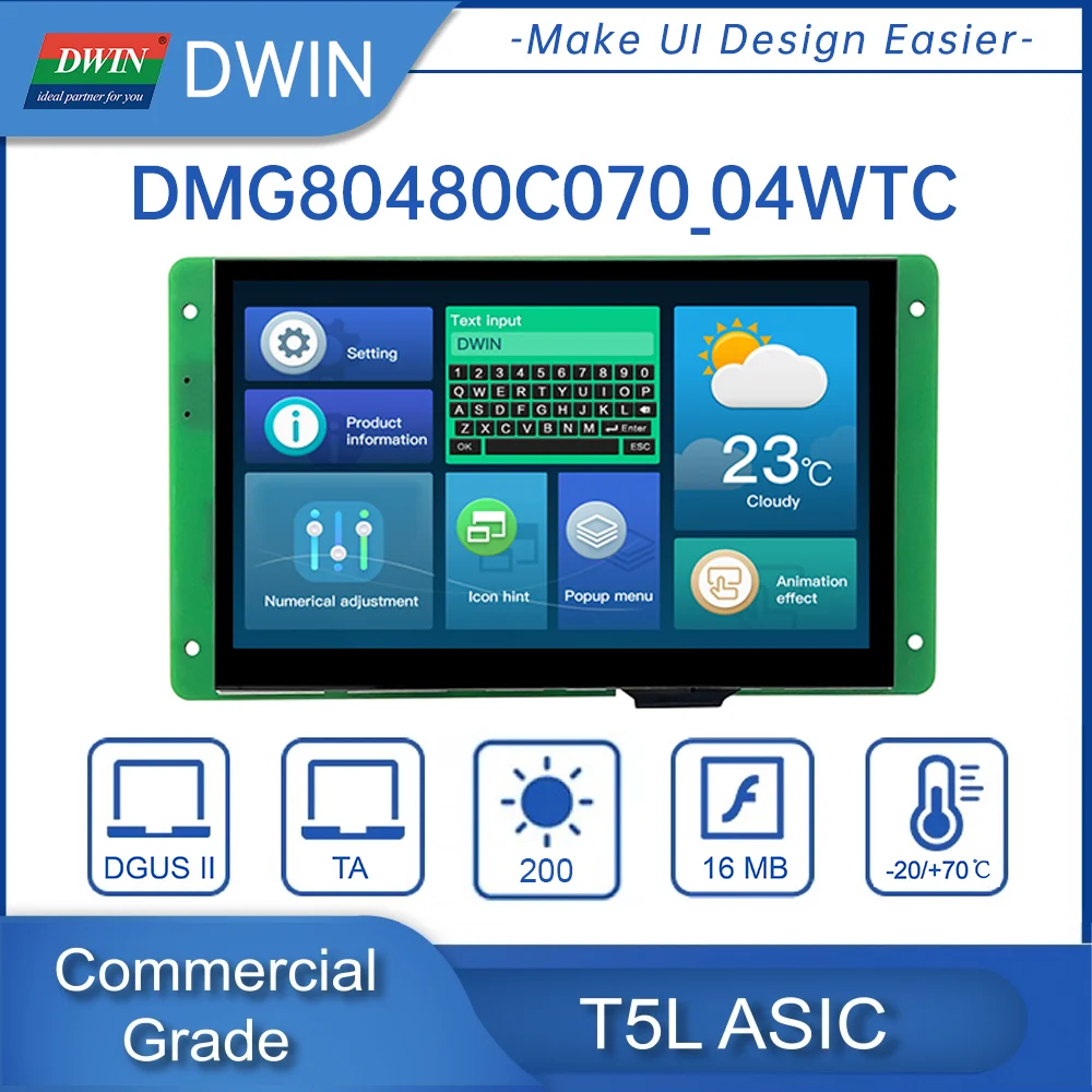 DWIN LCD 모듈, 상업용 터치 패널 스크린, 스마트 UART TFT 디스플레이 DMG80480C070-04W, 800*480 RS232/TTL HMI, 7 인치