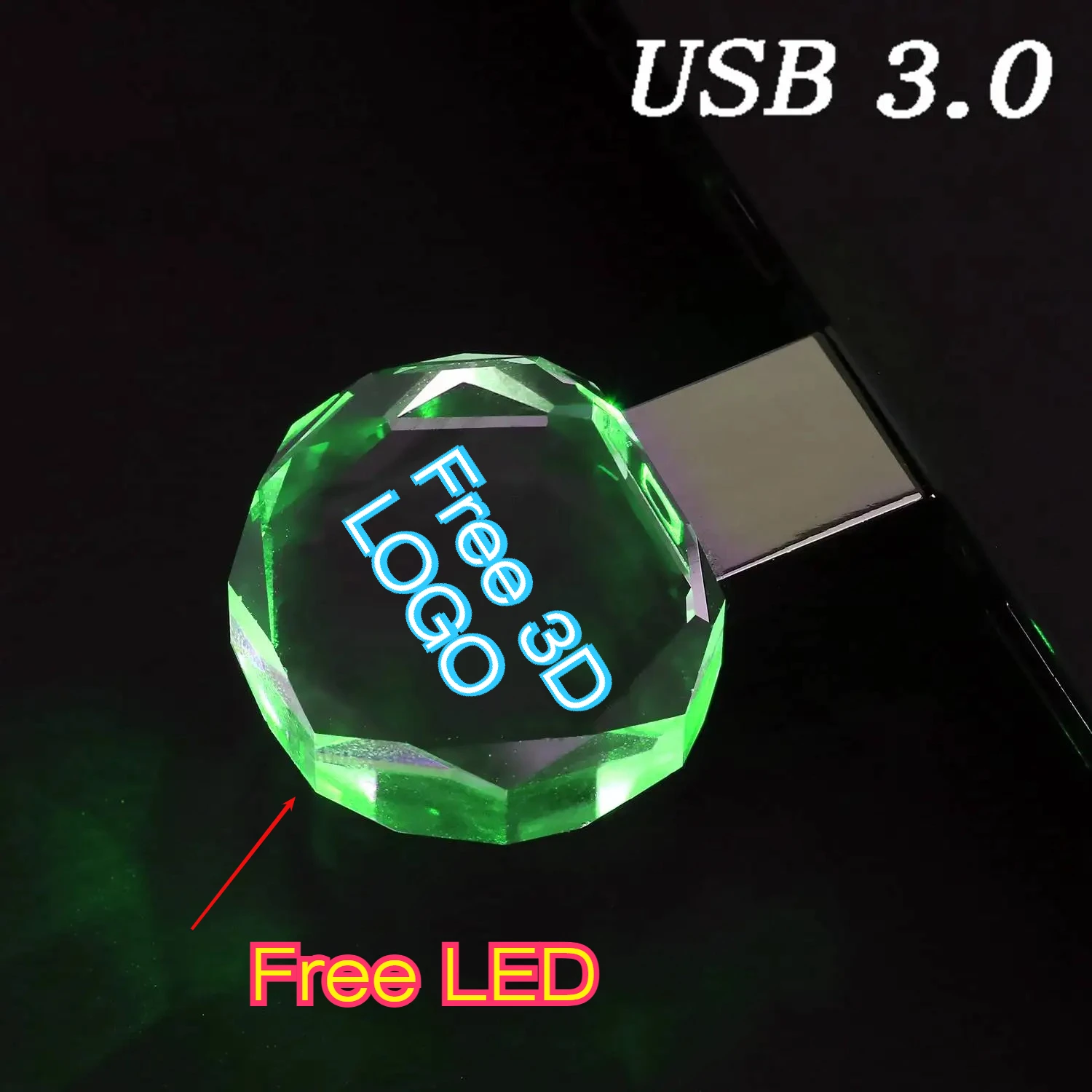 USB 3.0 Blue LED USB Flash Drive 64GB Crystal Pen Drive 32GB Silver ...